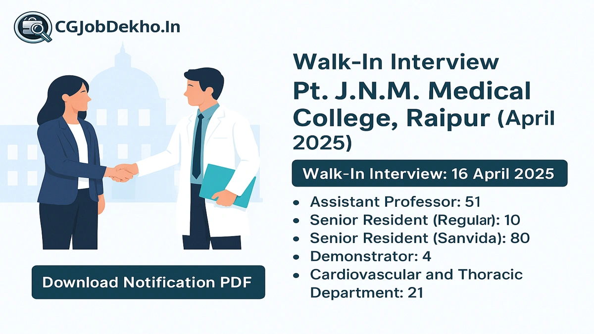 Pt. JNM Medical College Raipur Walk-In Interview 2025 - 200+ पदों पर भर्ती, इंटरव्यू 16 अप्रैल को
